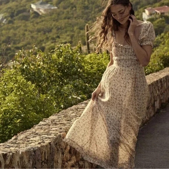 Doen | Dresses | Den Floral Gia Ruffle Trim Organic Cotton Maxi Dress Size Large | Poshmark